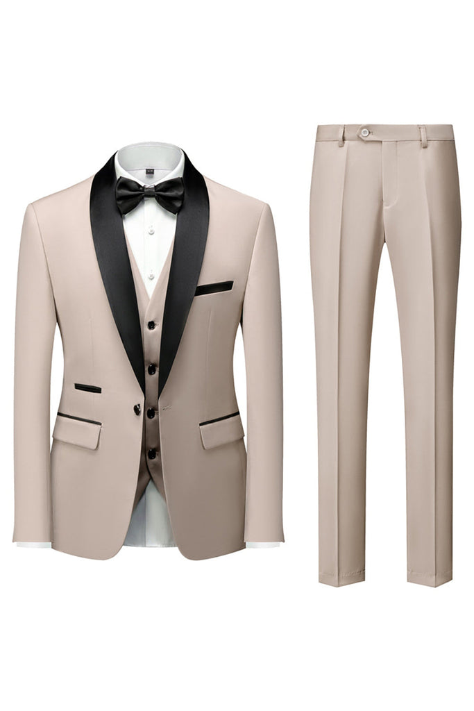 Zapaka Men Black 3 Pieces Mens Formal Suits Slim Fit Shawl Lapel