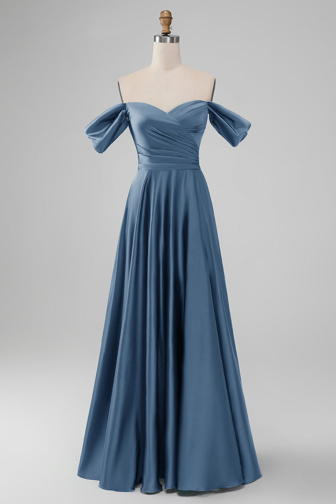 ZAPAKA Women Dusty Blue Long Bridesmaid Dress A Line Off the Shouder ...